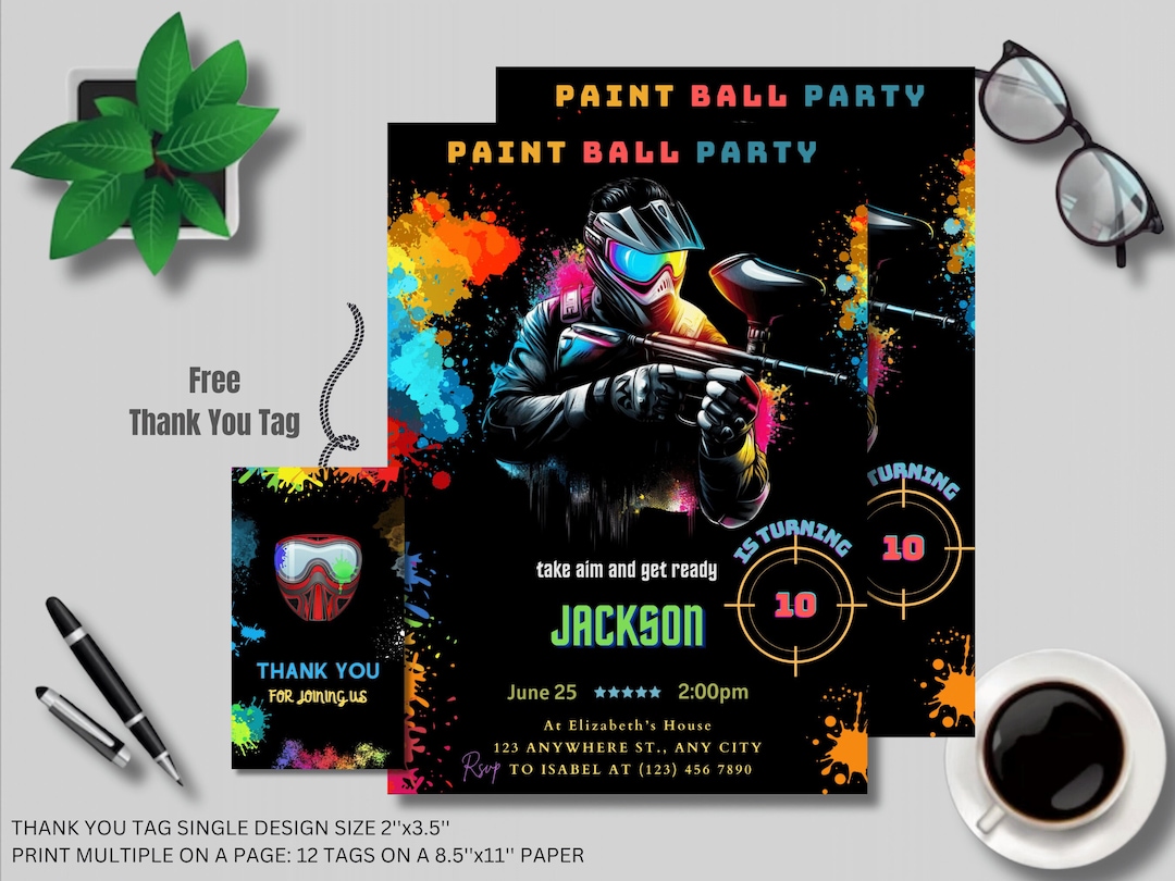 Paintball Birthday Invitation Boy EDITABLE Paintball Party Invite ...