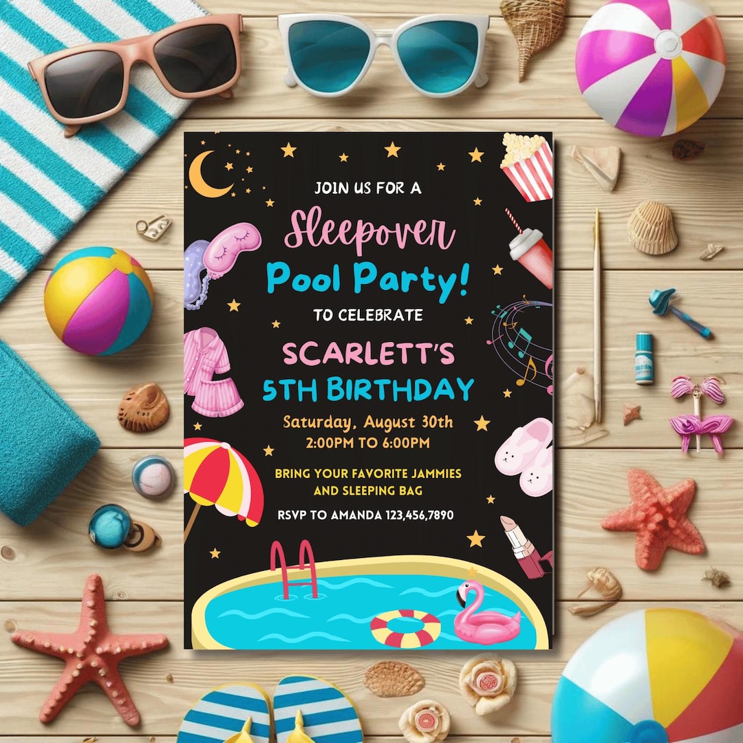 Girl's Pool Party Sleepover Invitation Template (digital Download) - Etsy