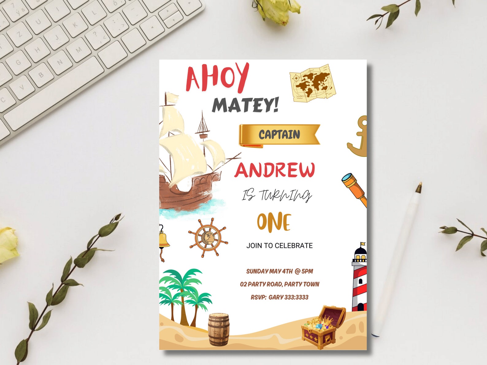 Editable Pirate Birthday Party Invitation Pirate Ship Invitation Cute ...