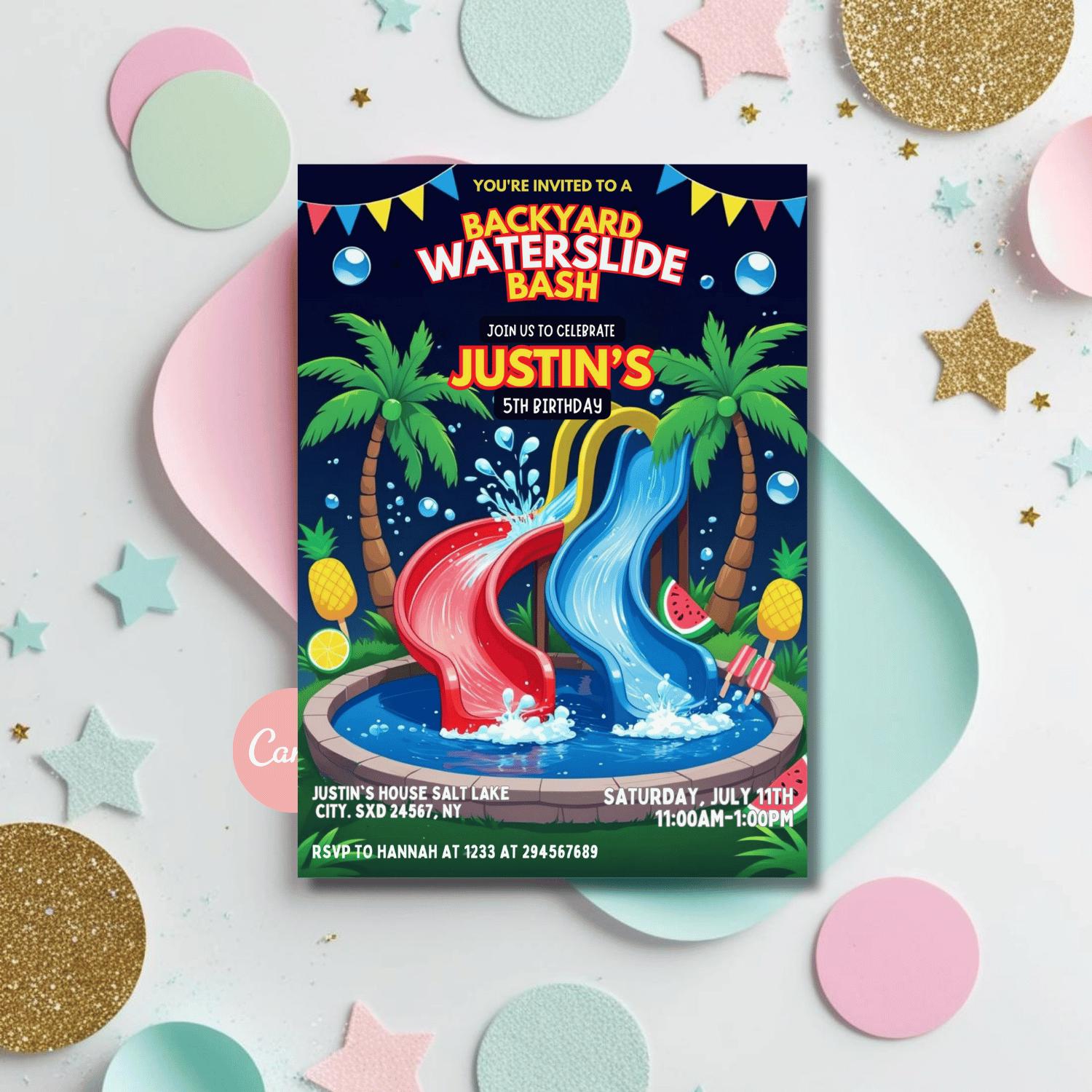 Water Slide Birthday Invitation, Pool Party (digital Download) - Etsy