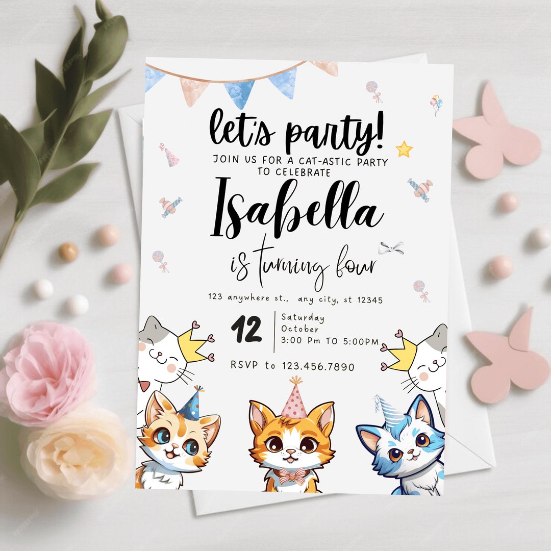 Cat Birthday Invitation Cat Theme Birthday Invitation Are You - Etsy