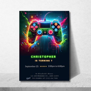 Video Game Party Invitation, EDITABLE Level up Birthday Invite, Blue ...