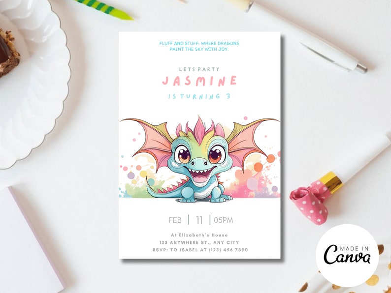 Editable Dragon Birthday Party Invitation Template, Dragon Birthday ...