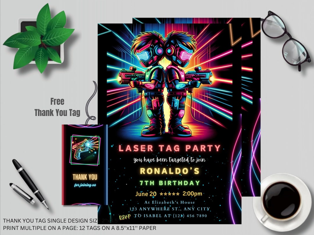 EDITABLE Laser Tag Birthday Invitation, Laser Tag Party Invite Template ...