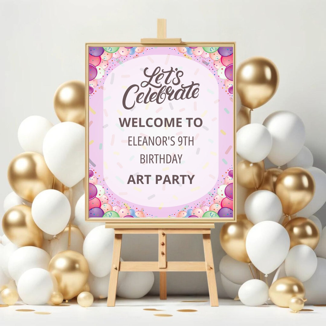 Blush Pink Welcome Sign Template Editable Gold Glittery Birthday ...