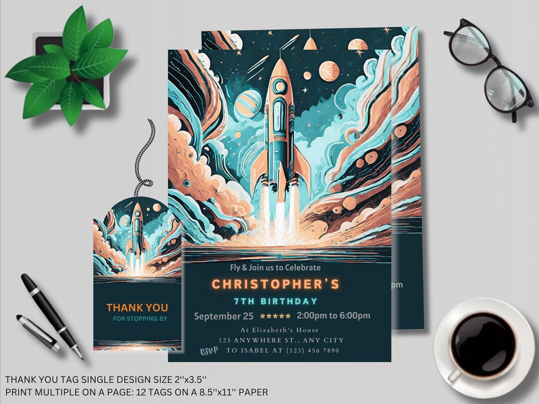 EDITABLE Outer Space Birthday Invitation Template, Planets Rocket Ship ...