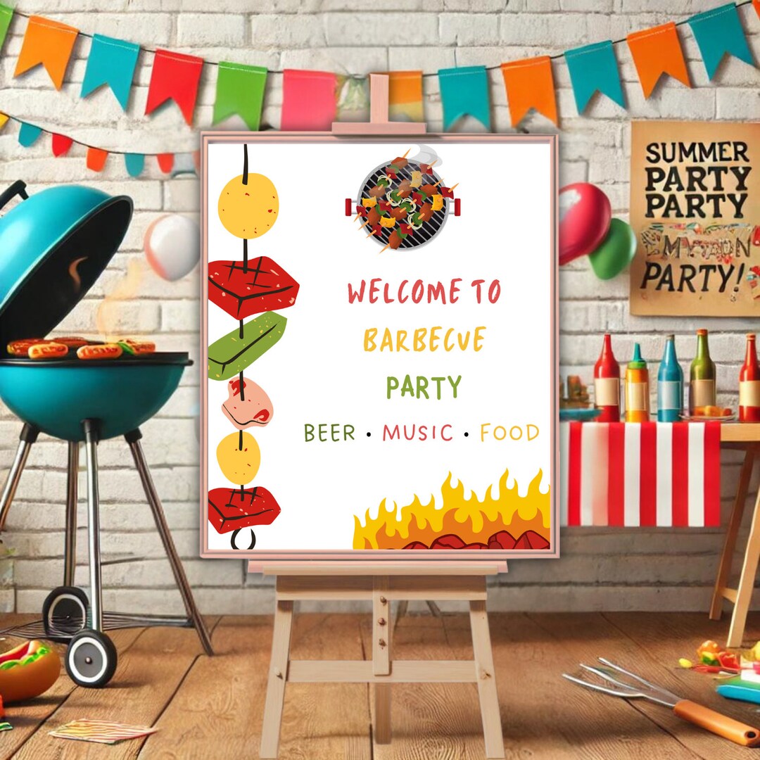 Editable BBQ Welcome Sign Template, BBQ Custom Sign Template, Barbeque ...