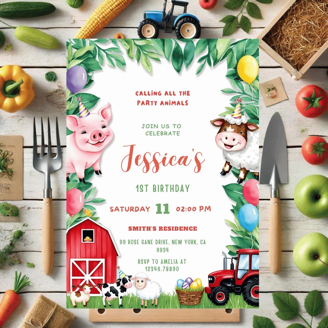 EDITABLE Farm Birthday Invitation Party Animals Invite Template Ranch ...