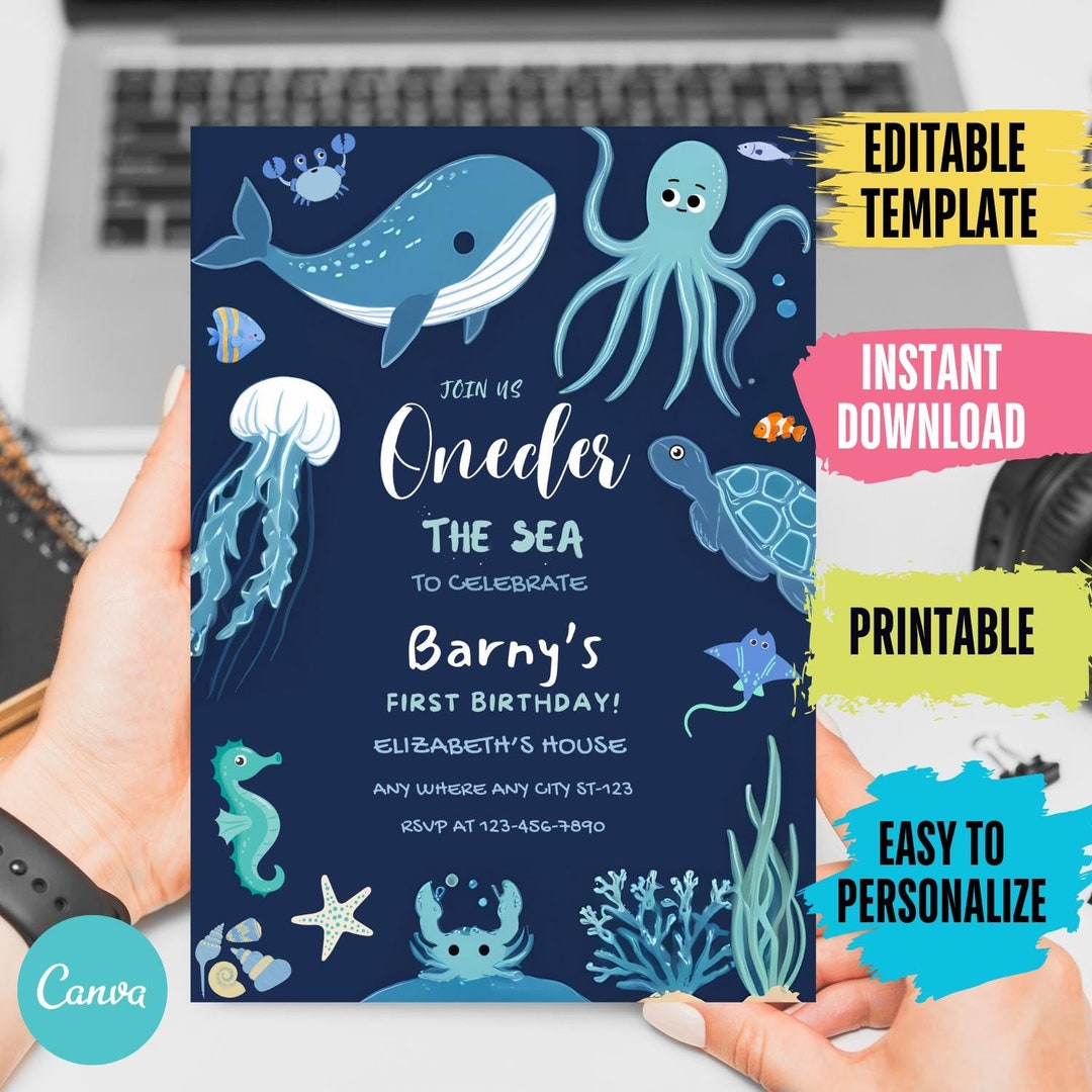 Under the Sea Birthday Invitation, Sea Animals (editable Template) - Etsy
