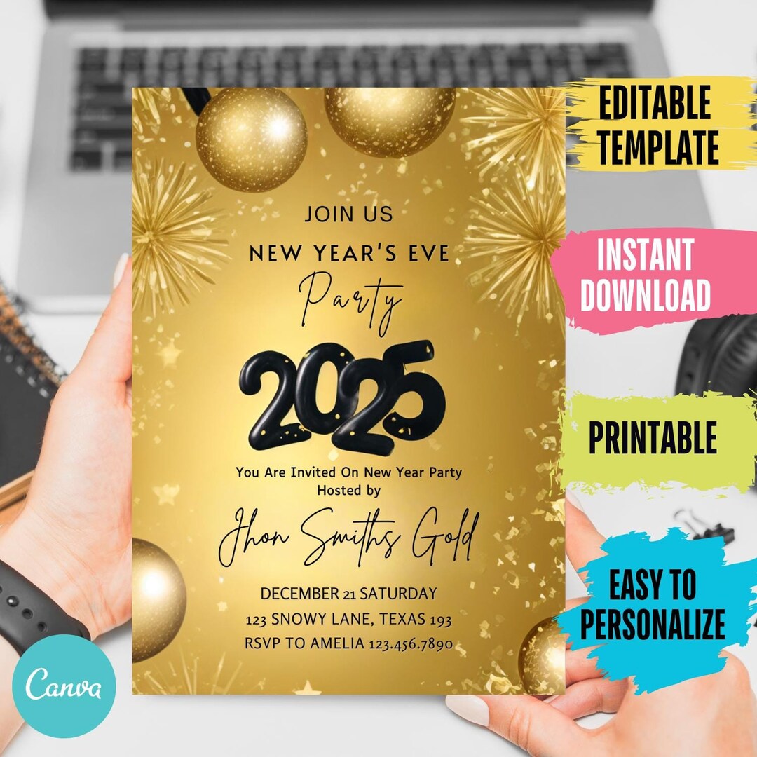 New Years Party Invitation Printable Holiday Party Invitation Editable ...