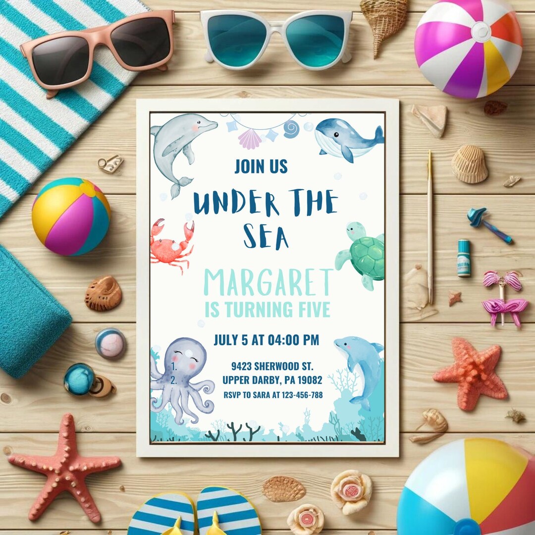 Editable Under the Sea Birthday Invitation, Ocean Animals Party Invite ...