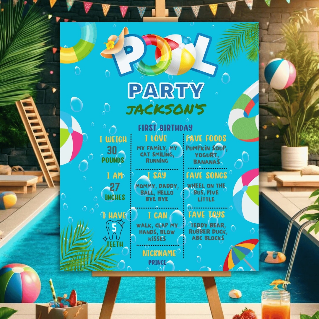 Editable Pool Party Birthday Milestone Swimming Pool Party 1st Birthday ...