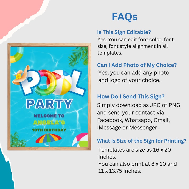 Tropical Pool Party Welcome Sign, Editable Custom Poster (digital ...