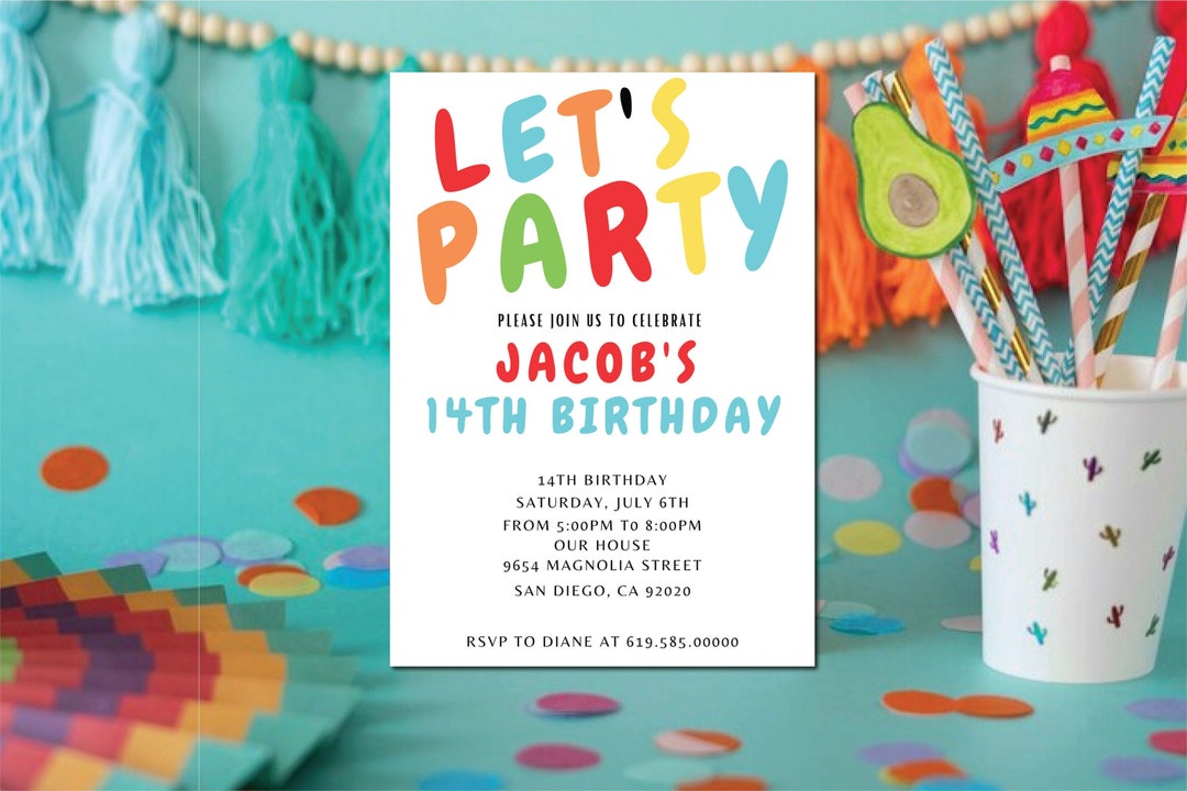 Confetti Party Invitation, It's Party Time, Colorful Invite, Simple ...