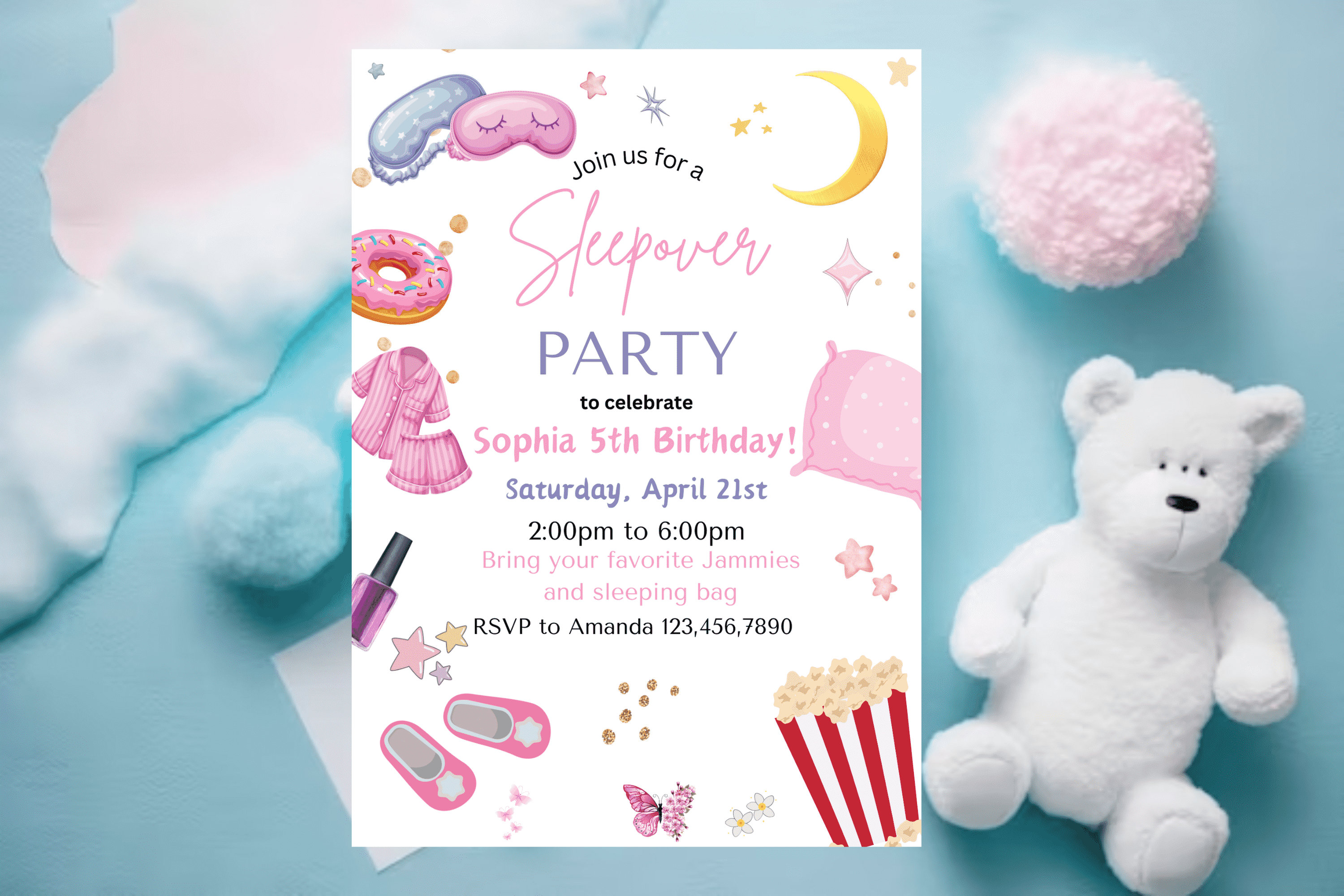Editable Slumber Party Birthday Invitation Sleepover Birthday Invite ...