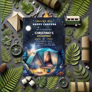 Camping Birthday Invitation Template, Camping Party Invitation, Camp ...