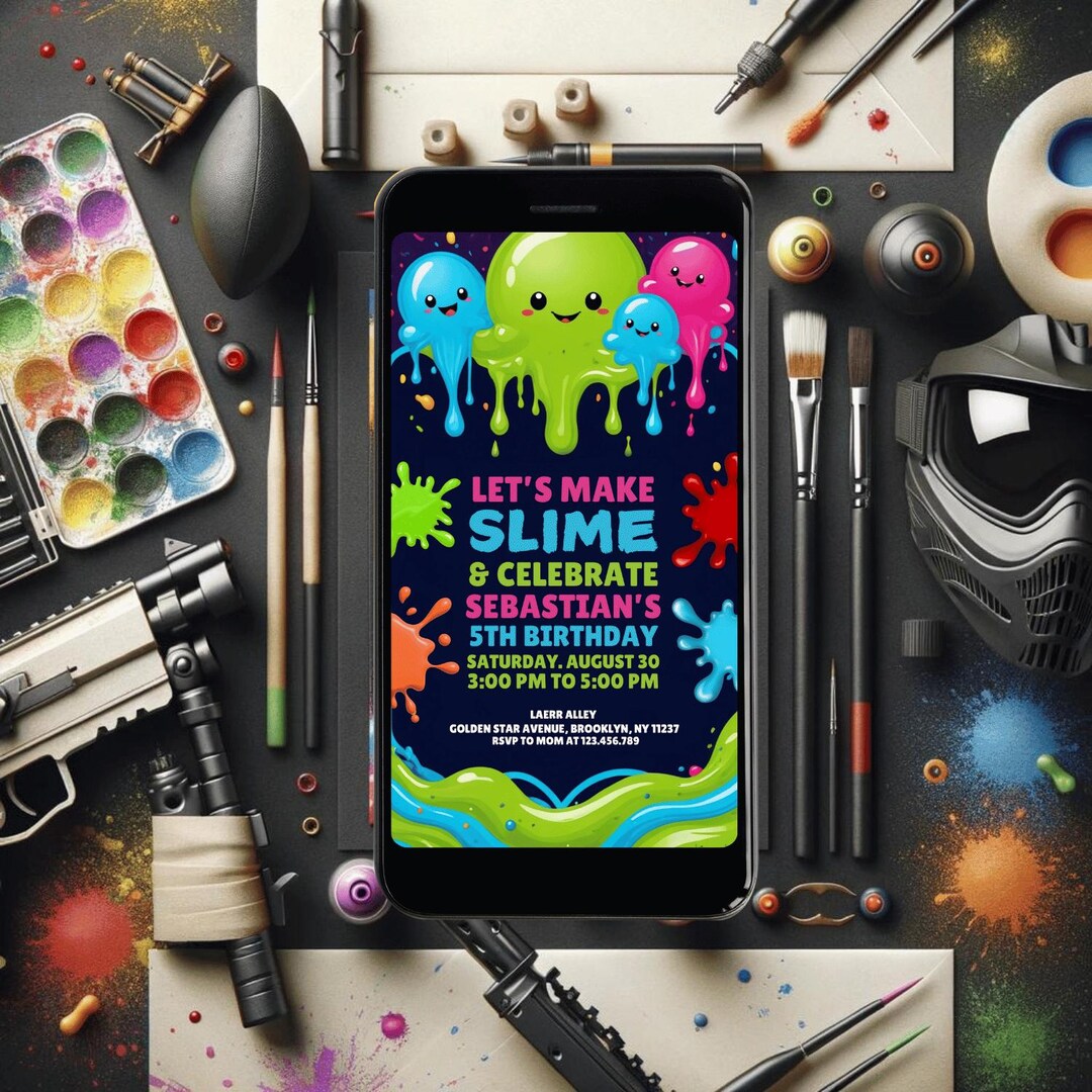 Slime Party Phone Birthday Invitation, Slime Electronic Invitation, Mobile Slime Party Invite ...