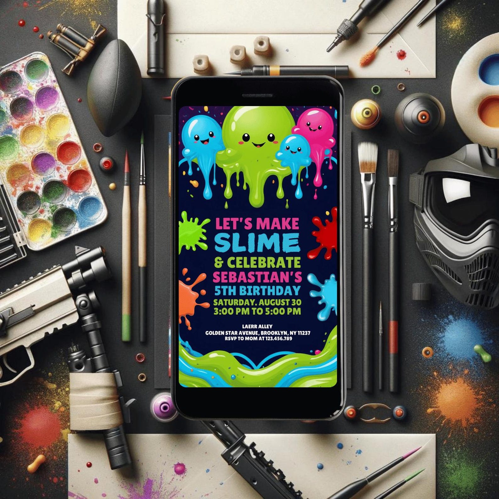 Slime Party Phone Birthday Invitation, Slime Electronic Invitation ...