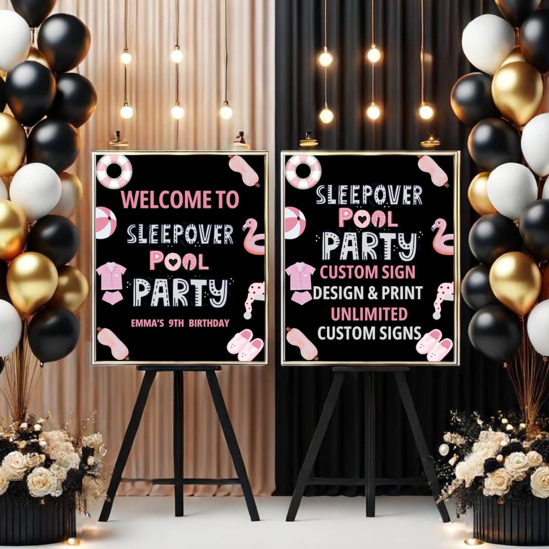 Editable Slumber Party Birthday Party Welcome Sign, Sleepover and Pool ...