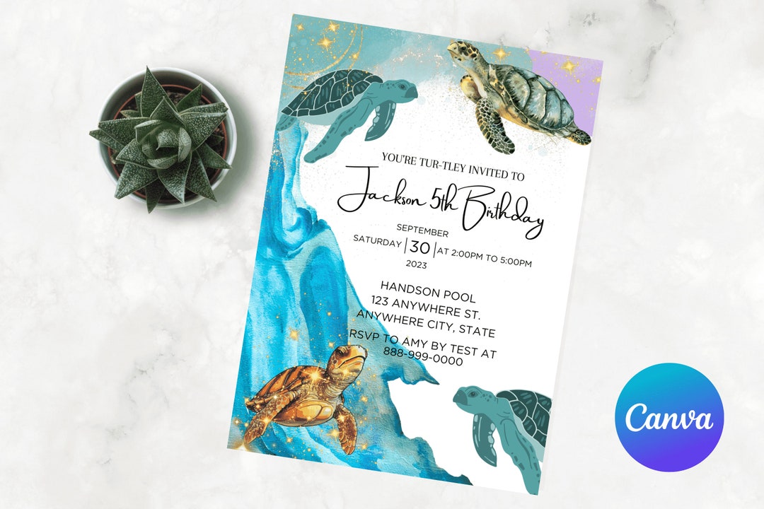 Sea Turtle Invitation Turtley Awesome Party Under the Sea Birthday ...