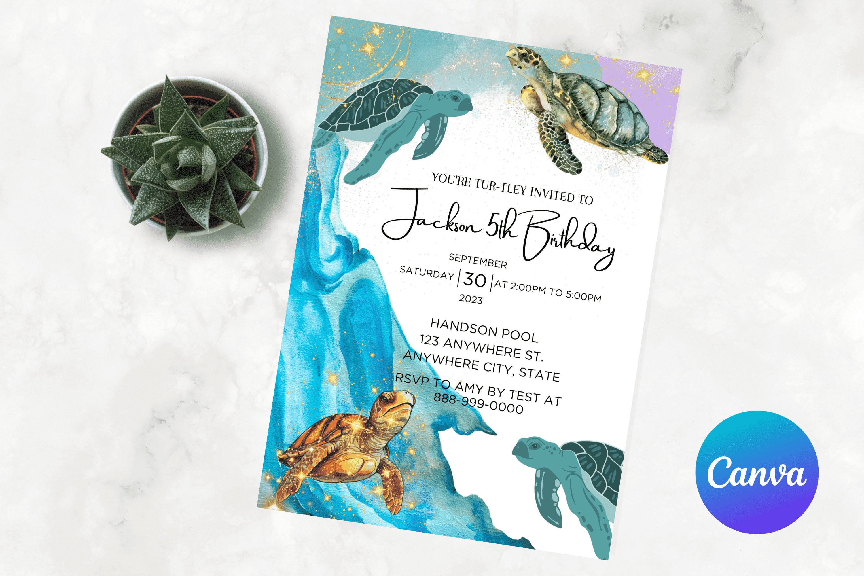 Sea Turtle Invitation Turtley Awesome Party Under the Sea Birthday ...