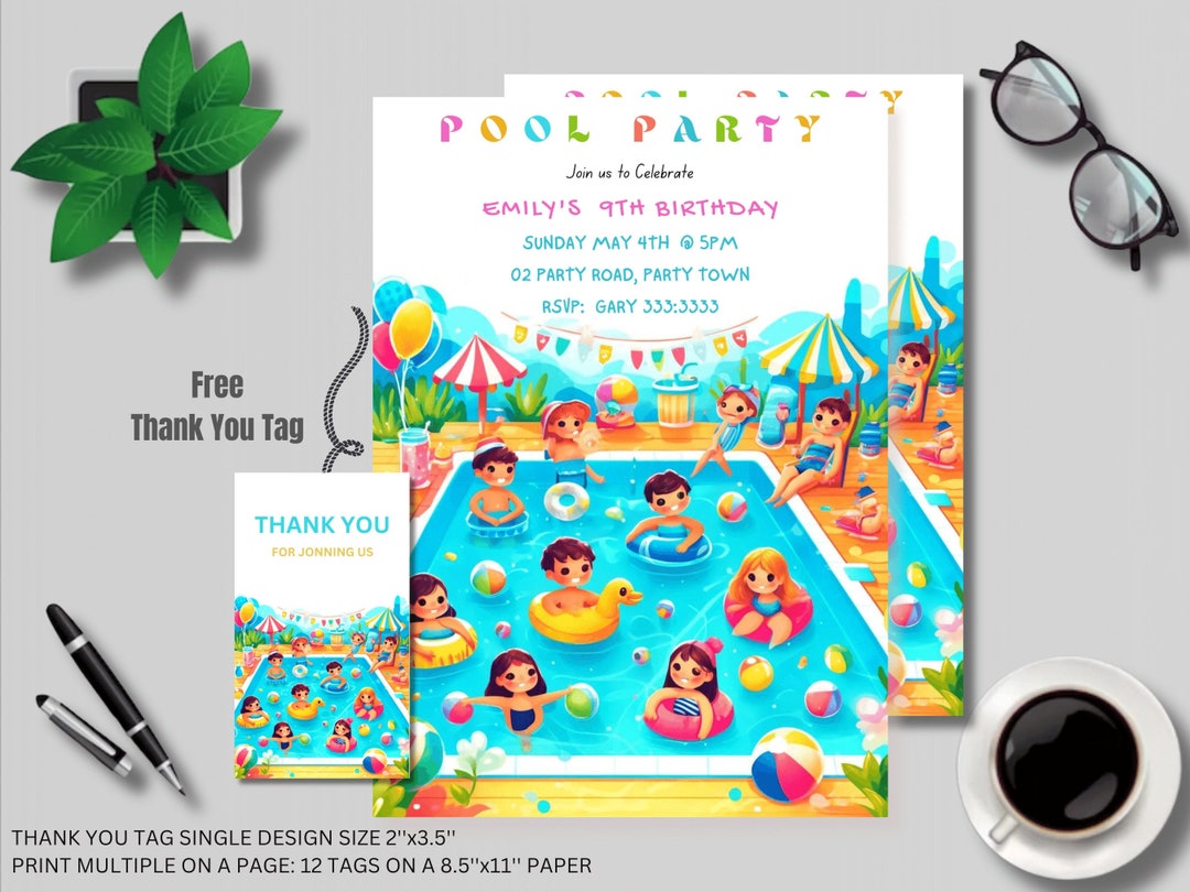 Editable Pool Party Birthday Invitation Tropical Splish Splash Pool ...
