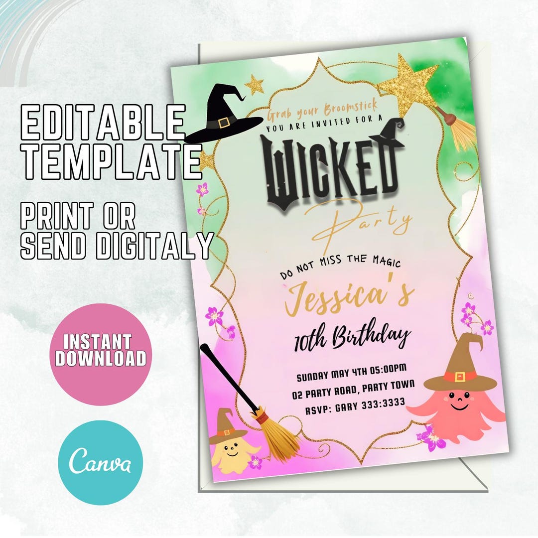 Wicked Inspired Birthday Invitation, Wicked Theme Party Invitation ...