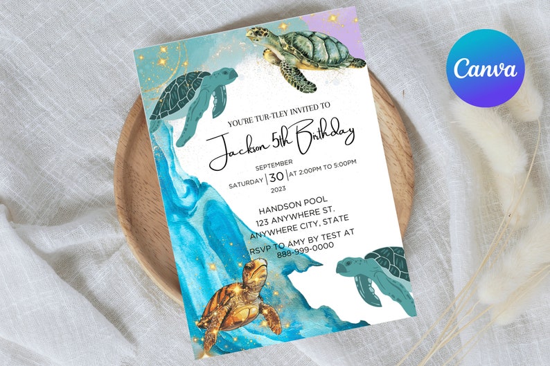 Sea Turtle Invitation Turtley Awesome Party Under the Sea Birthday ...