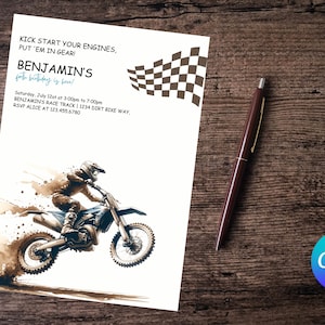 Dirt Bike Birthday Invitation, Any Age Race on Over Invite, Motorcycle ...