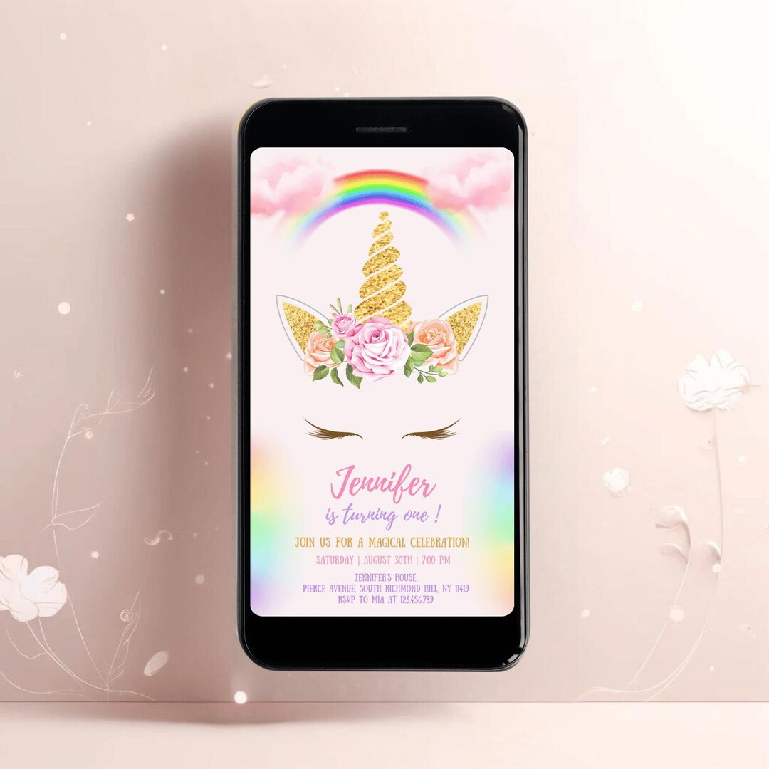 Unicorn Birthday Invitation, Girl Unicorn Invite, SMS Unicorn ...