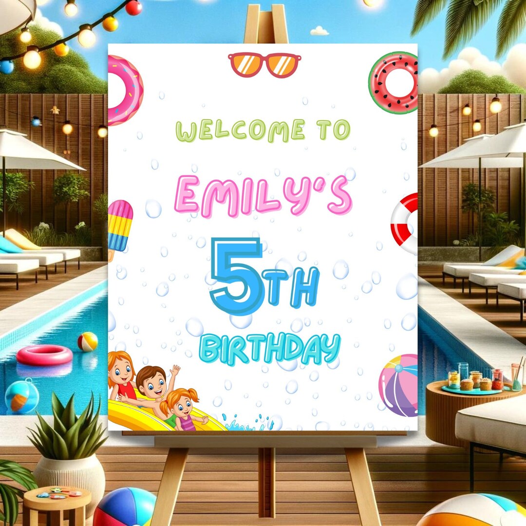 Waterslide Party Welcome Sign Girl Birthday Party Decor Water Slide ...