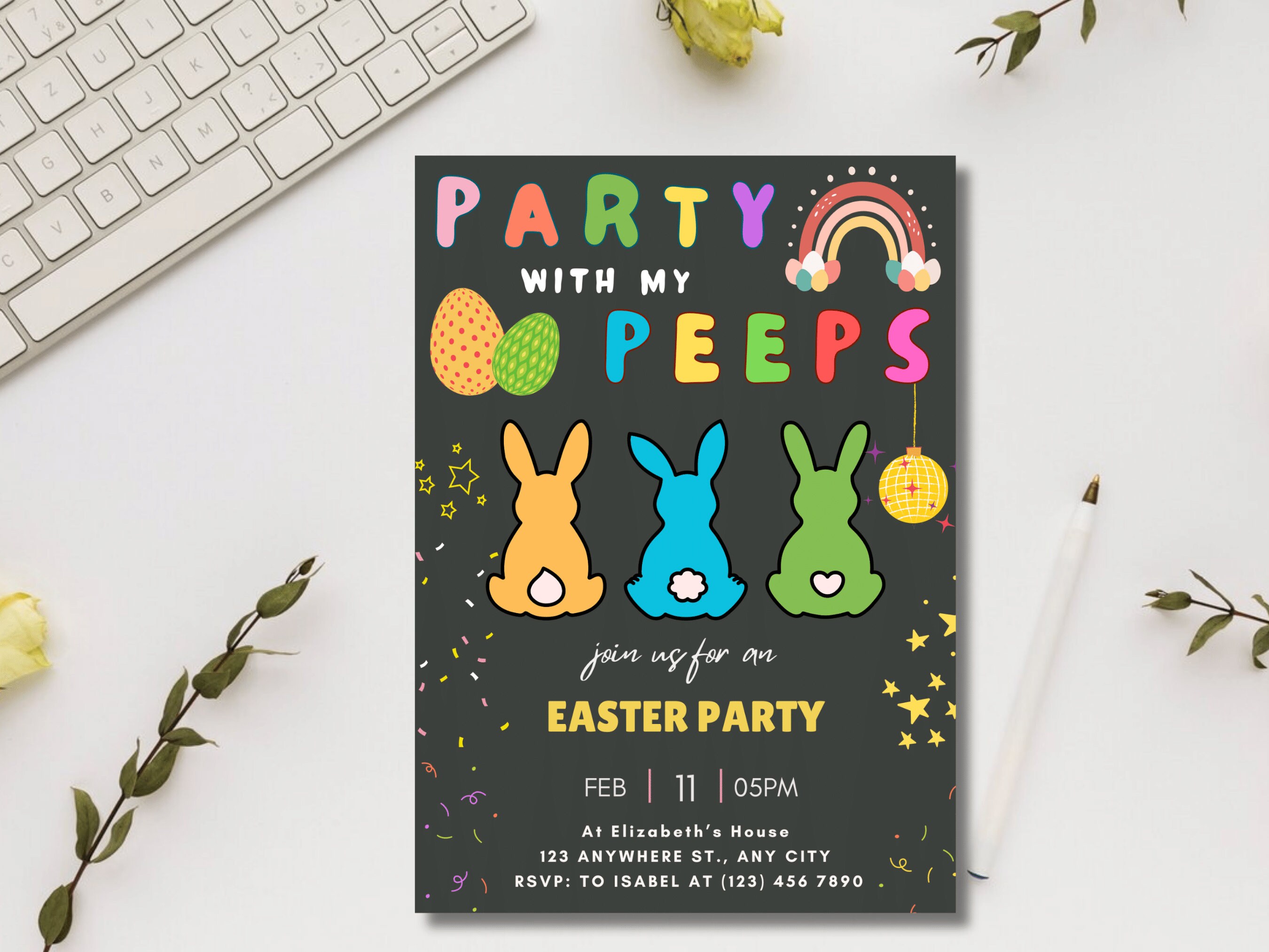 Editable Easter Party Invitation, Peeps Bunny Theme (digital Download ...