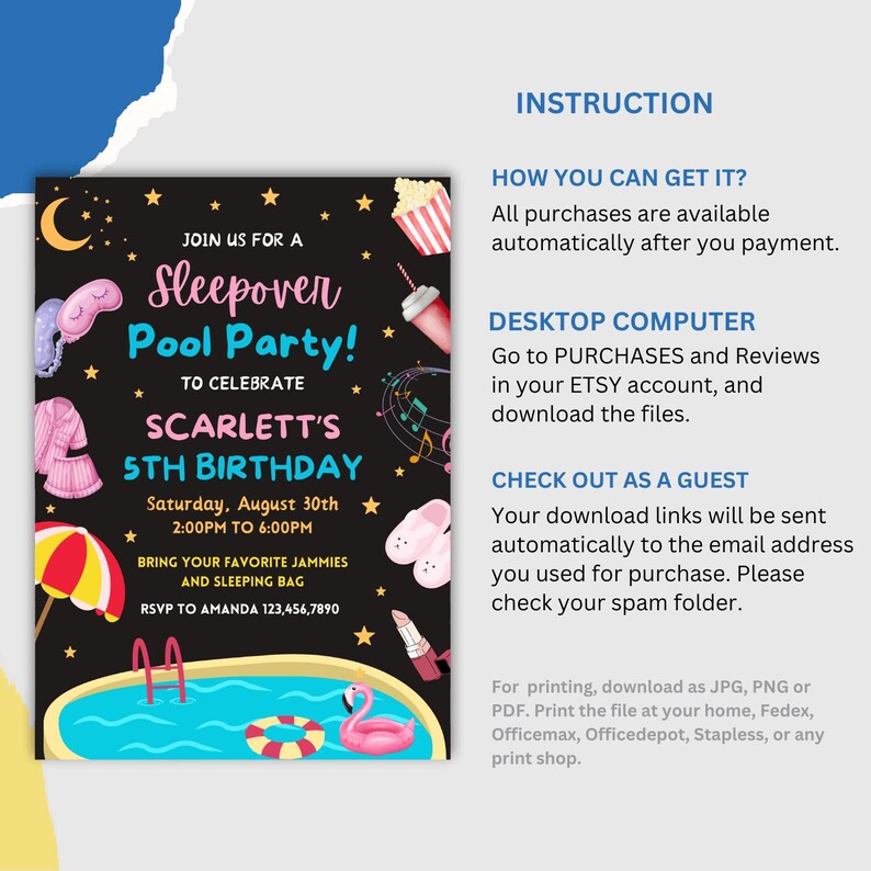 Girl's Pool Party Sleepover Invitation Template (digital Download) - Etsy