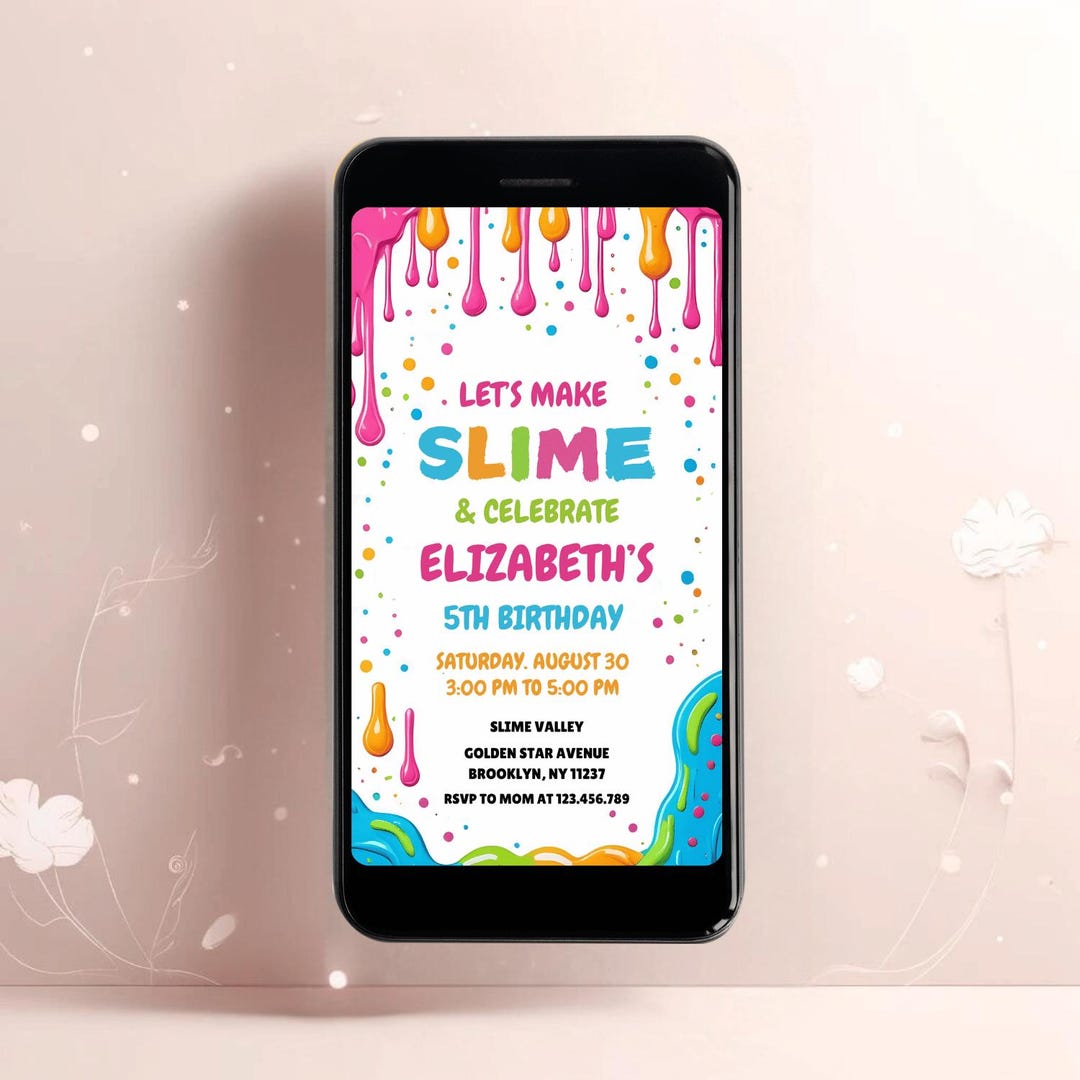 Editable Slime Party Invitation Template, Mobile Slime Birthday ...