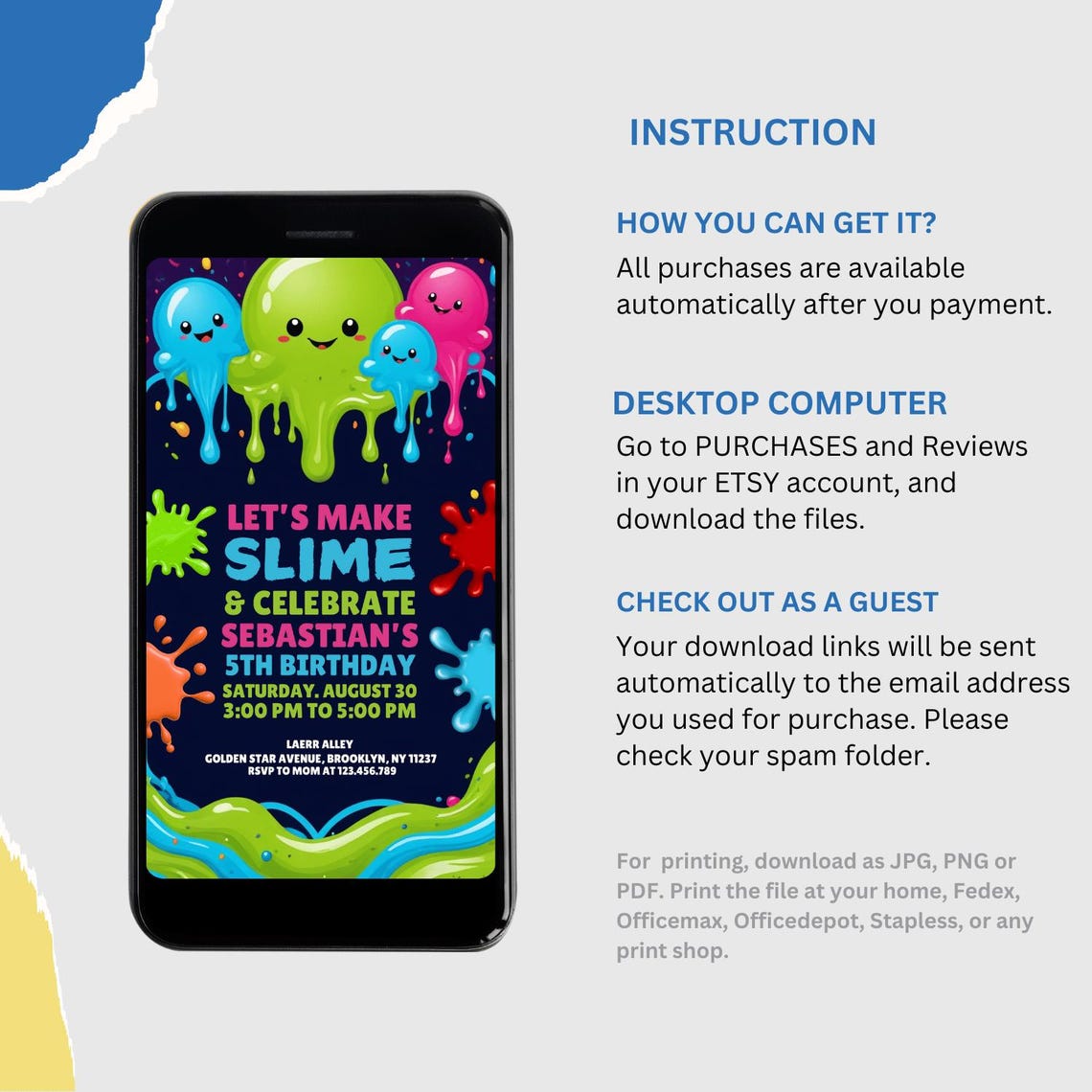 Slime Party Phone Birthday Invitation, Slime Electronic Invitation ...