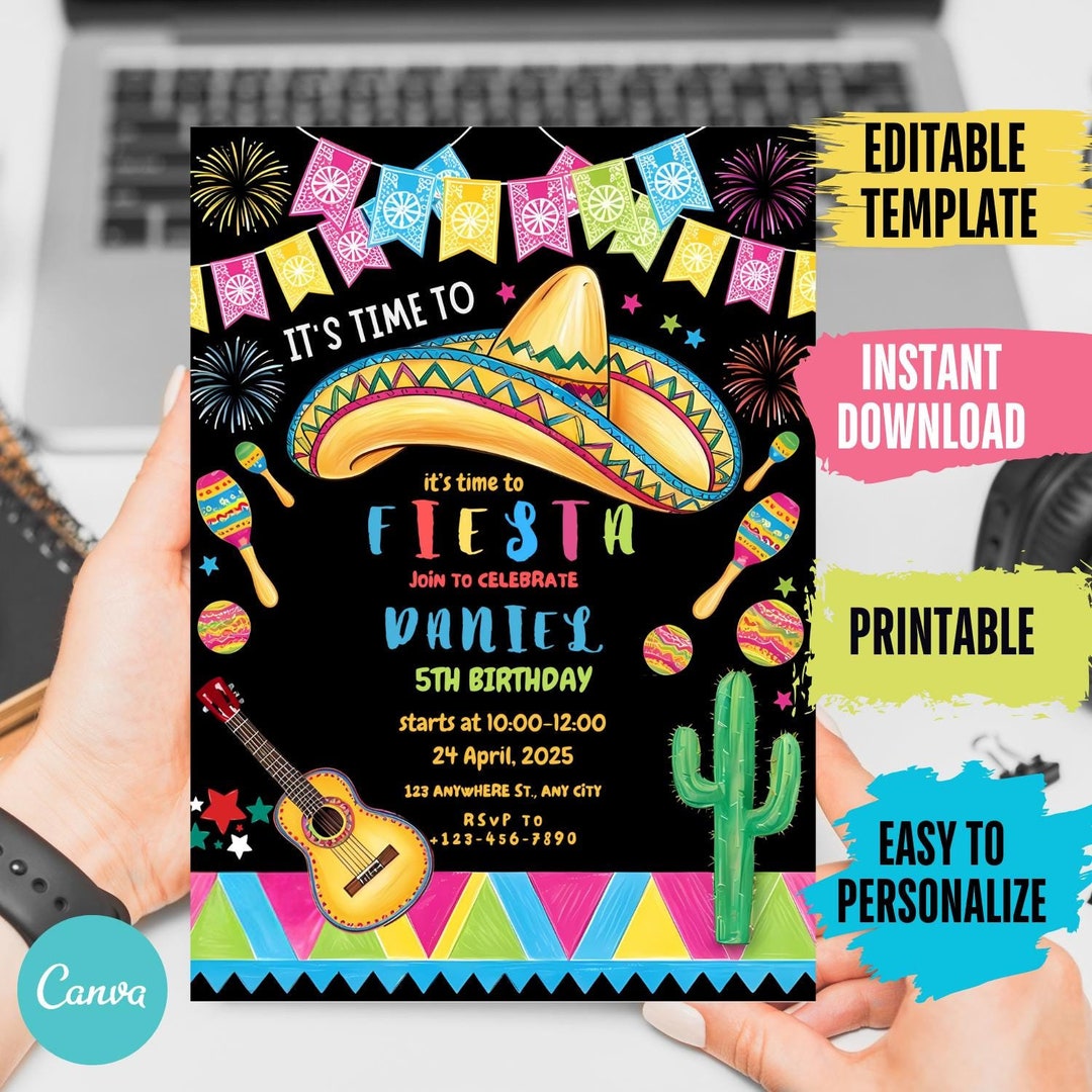 Fiesta Birthday Invitation, Mexican Theme Invitation, Fiesta Invitation ...