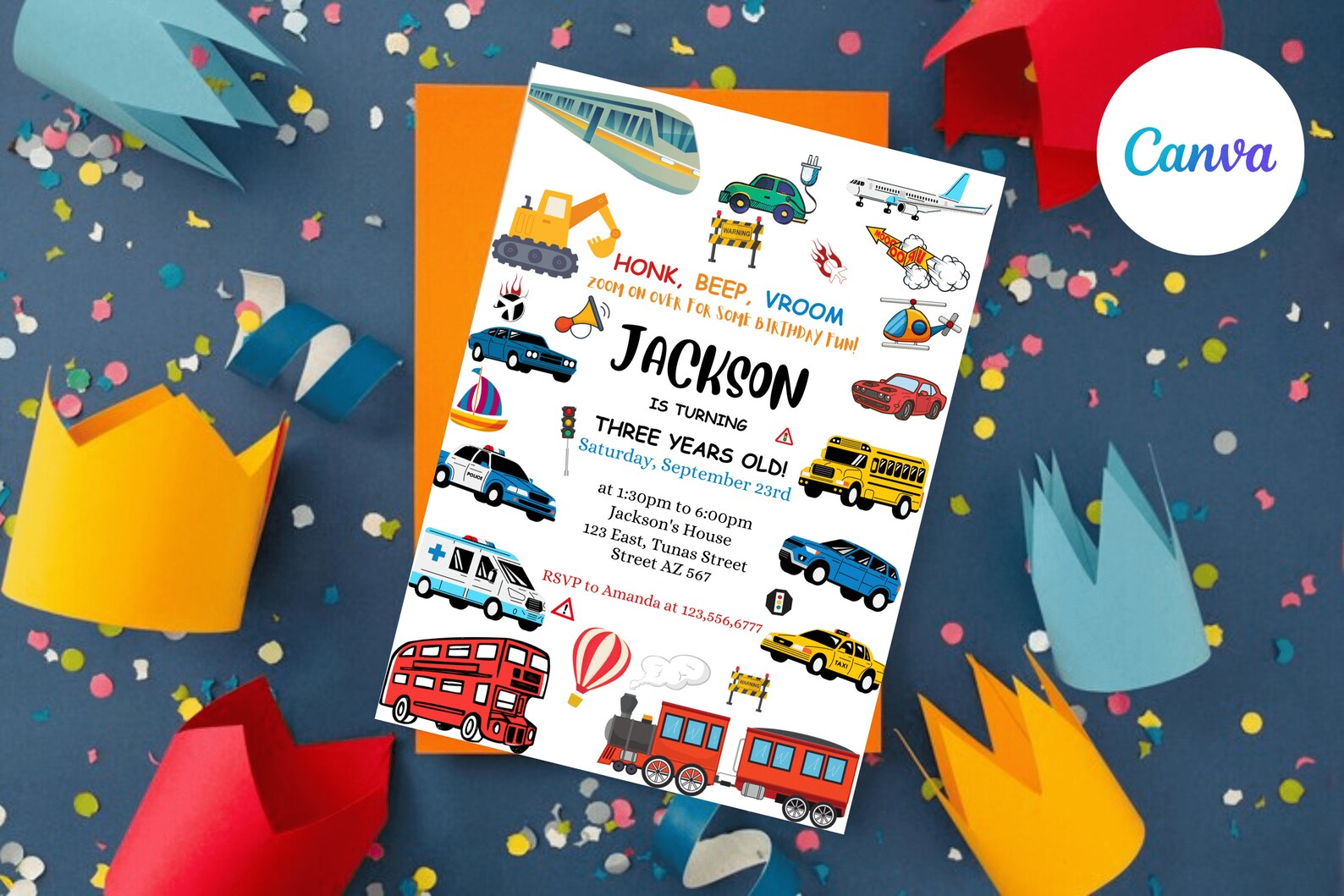 Transportation Birthday Invitation, Truck Car Theme (digital Download ...