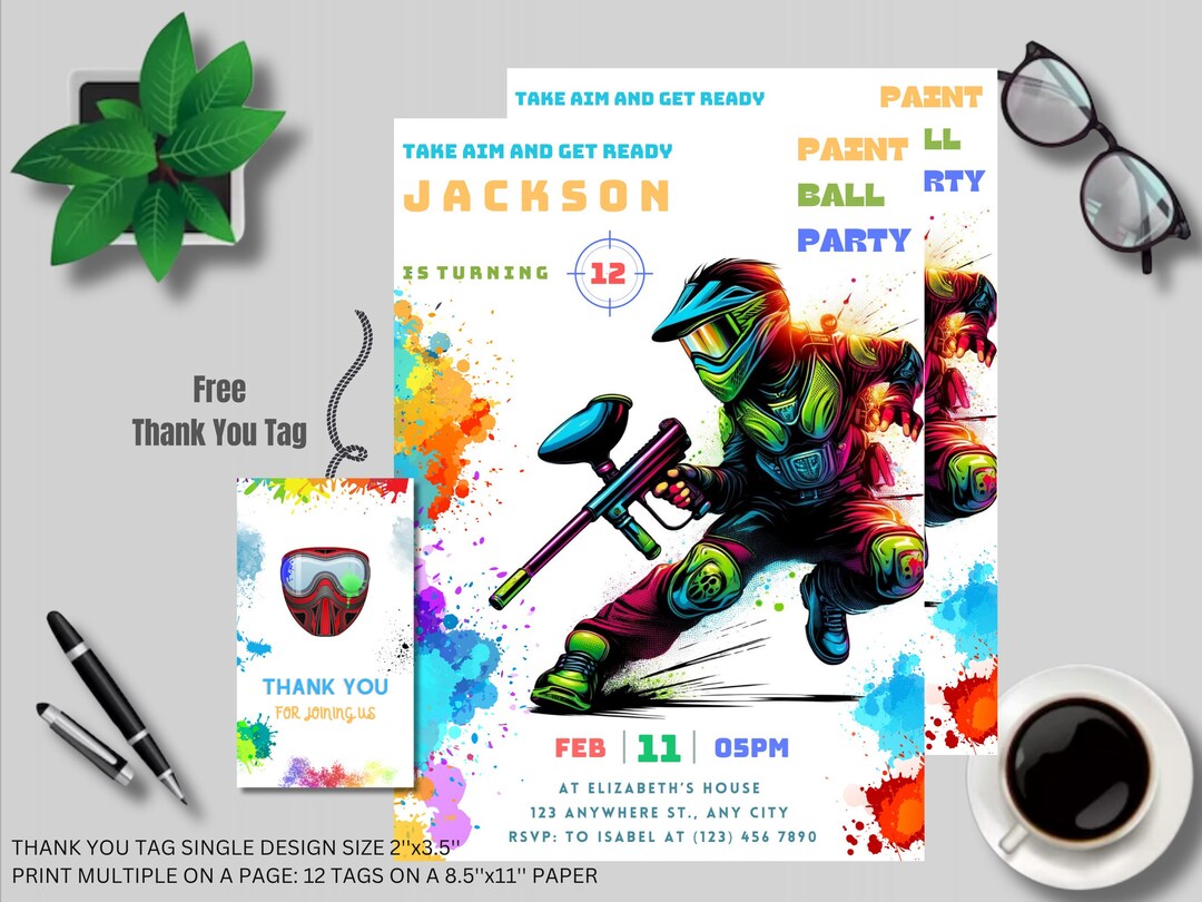 Editable Paintball Birthday Invitation, Paint Ball Party Invite ...
