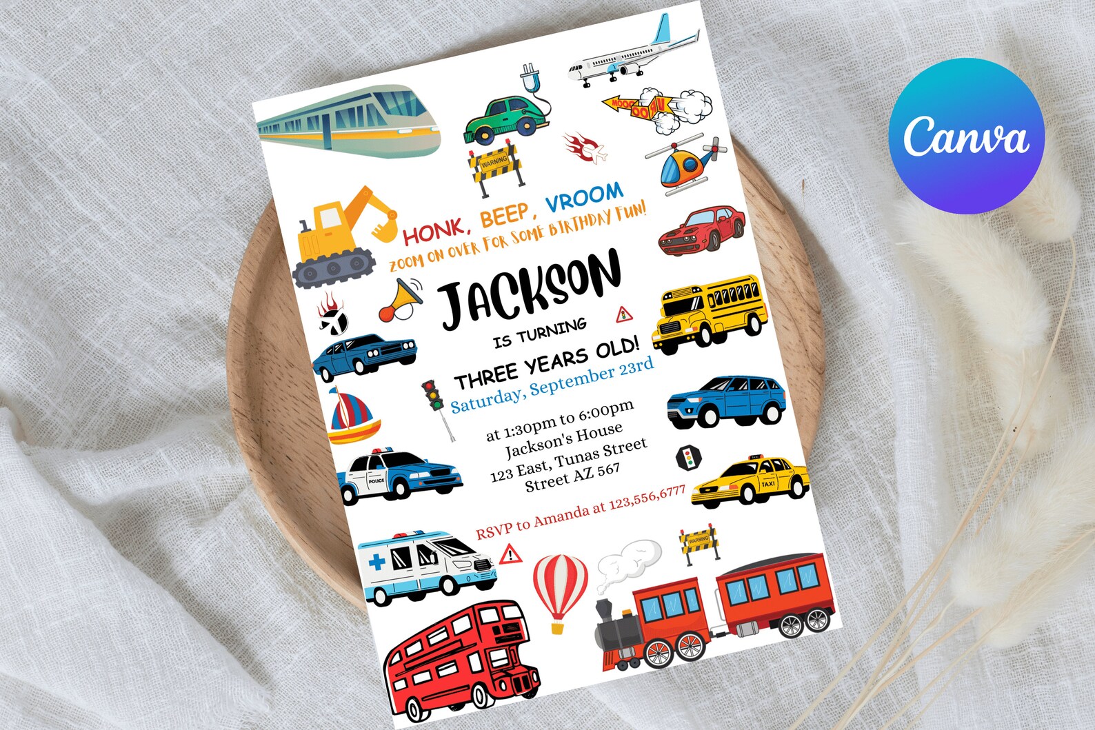 Transportation Birthday Invitation, Truck Car Theme (digital Download ...