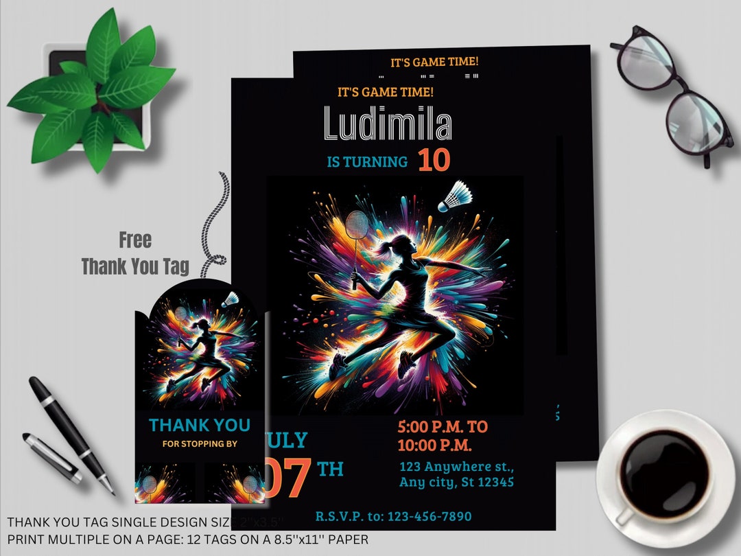 Editable Badminton Birthday Invitation Girl Badminton Party Invite Game ...