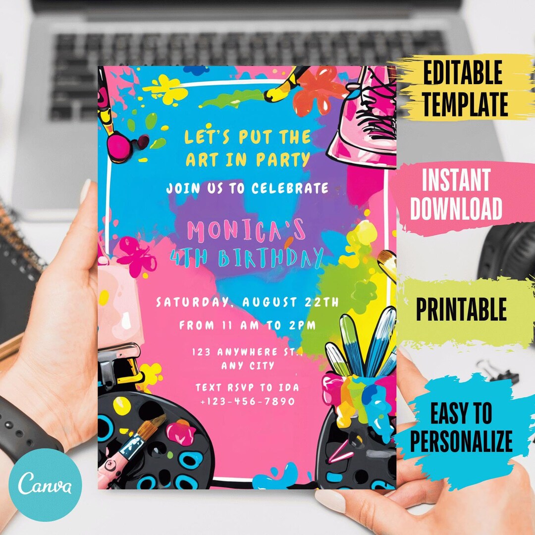 Editable Art Birthday Party Invitation Template Art Painting Birthday ...