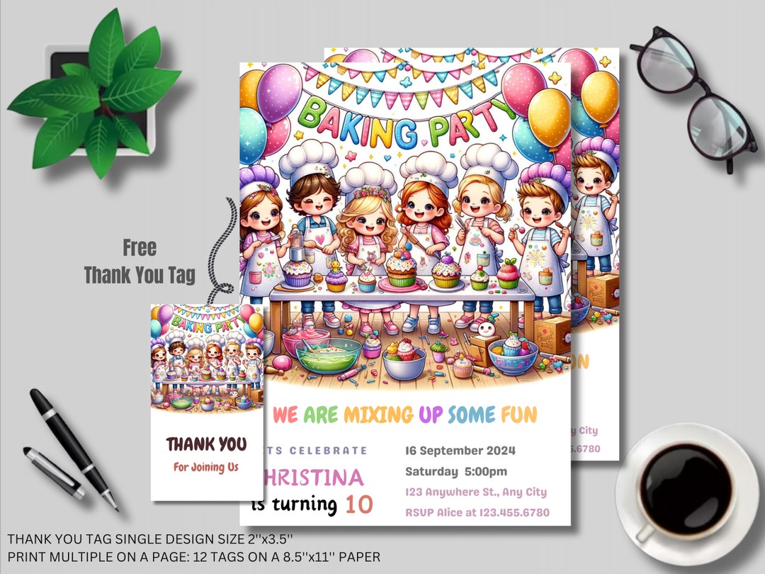 Baking Birthday Invitation Girl Chef Birthday Invite Pink Cooking Party ...