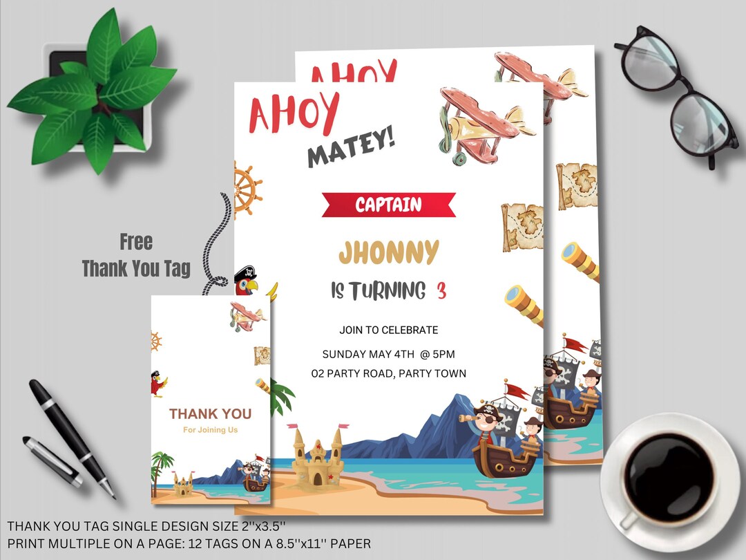Editable Pirate Birthday Invitation Template, Pirates Themed Birthday ...