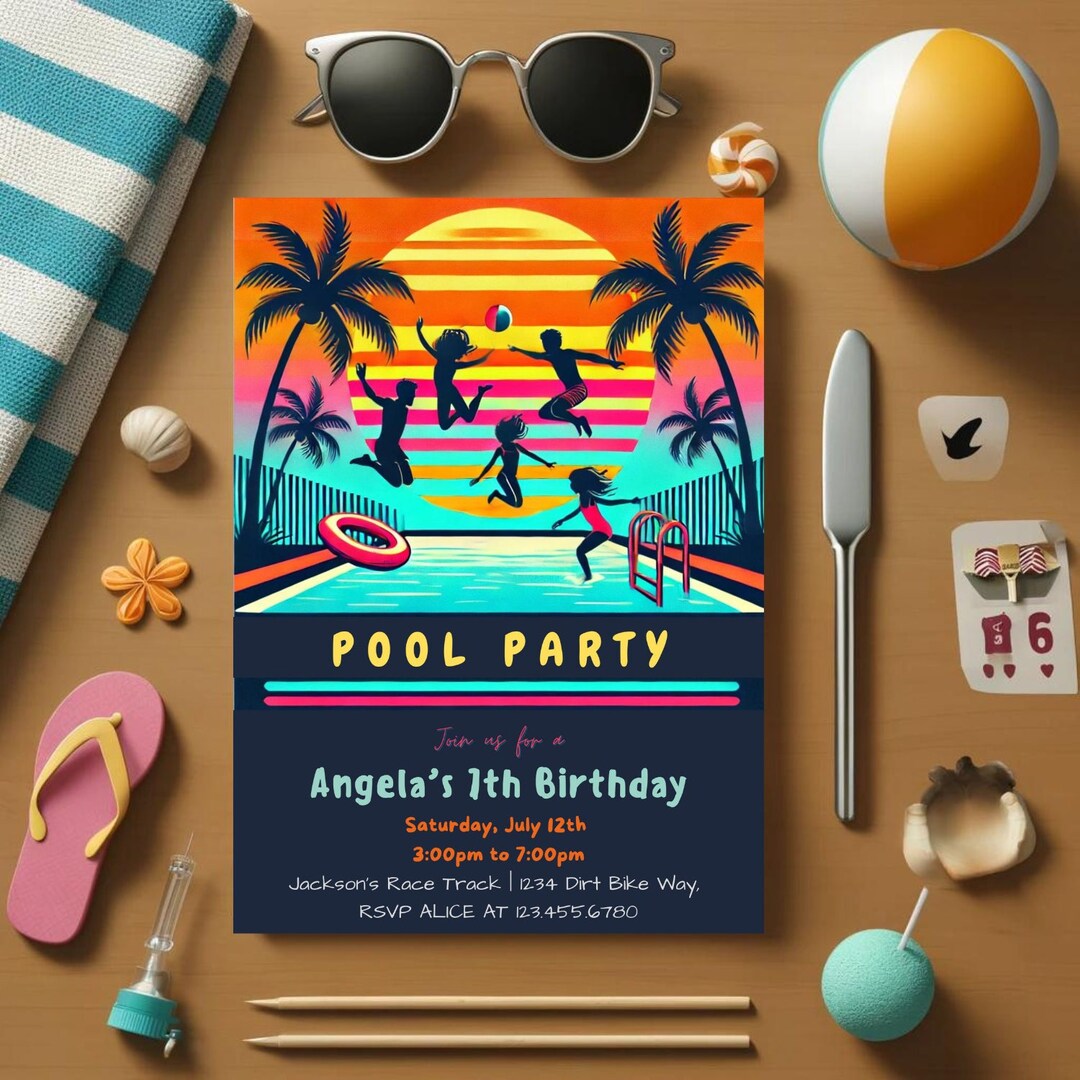 Tropical Pool Party Invitation, Editable Summer Theme (digital Download ...