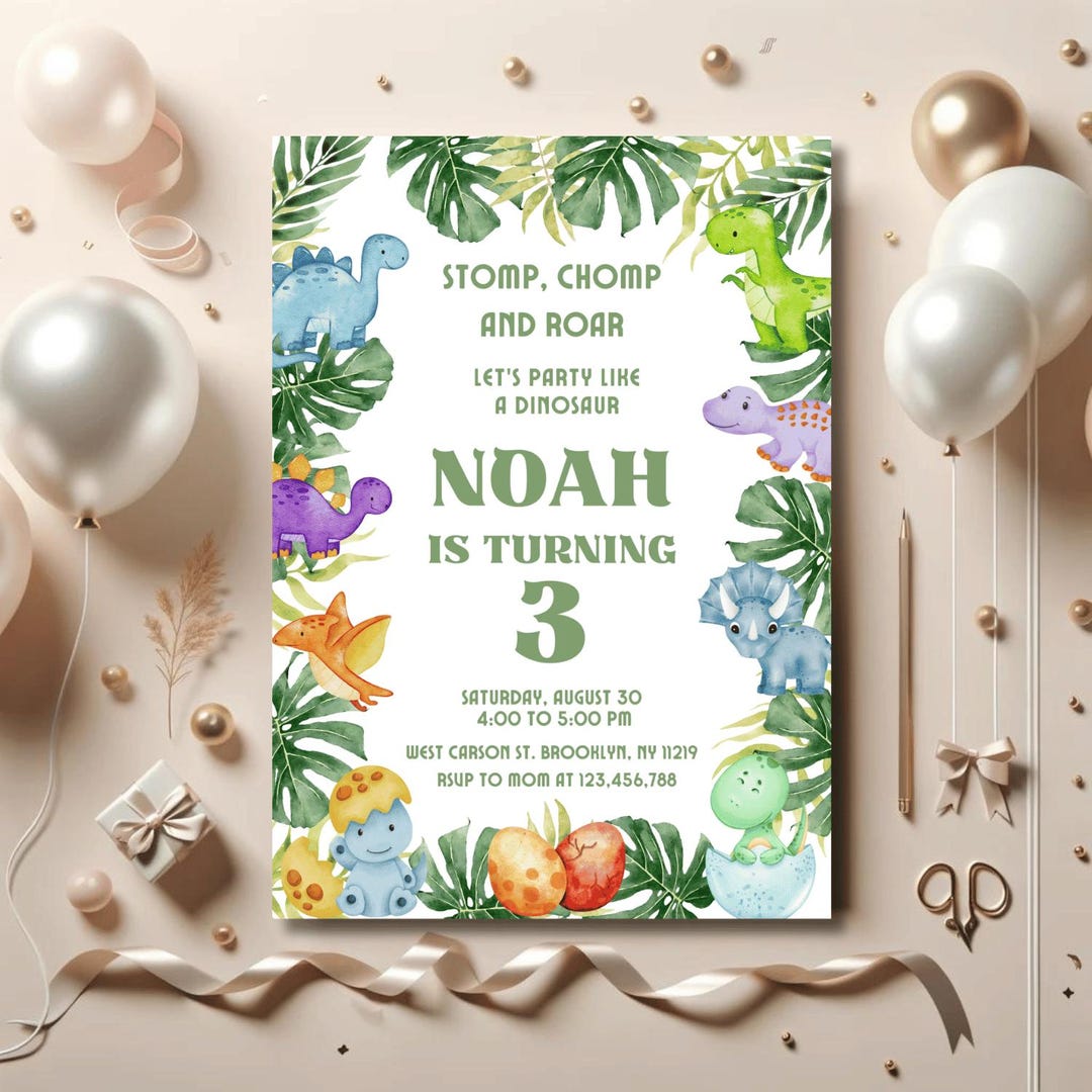Editable Dinosaur Birthday Invitation, Personalized Dino Invite for ...