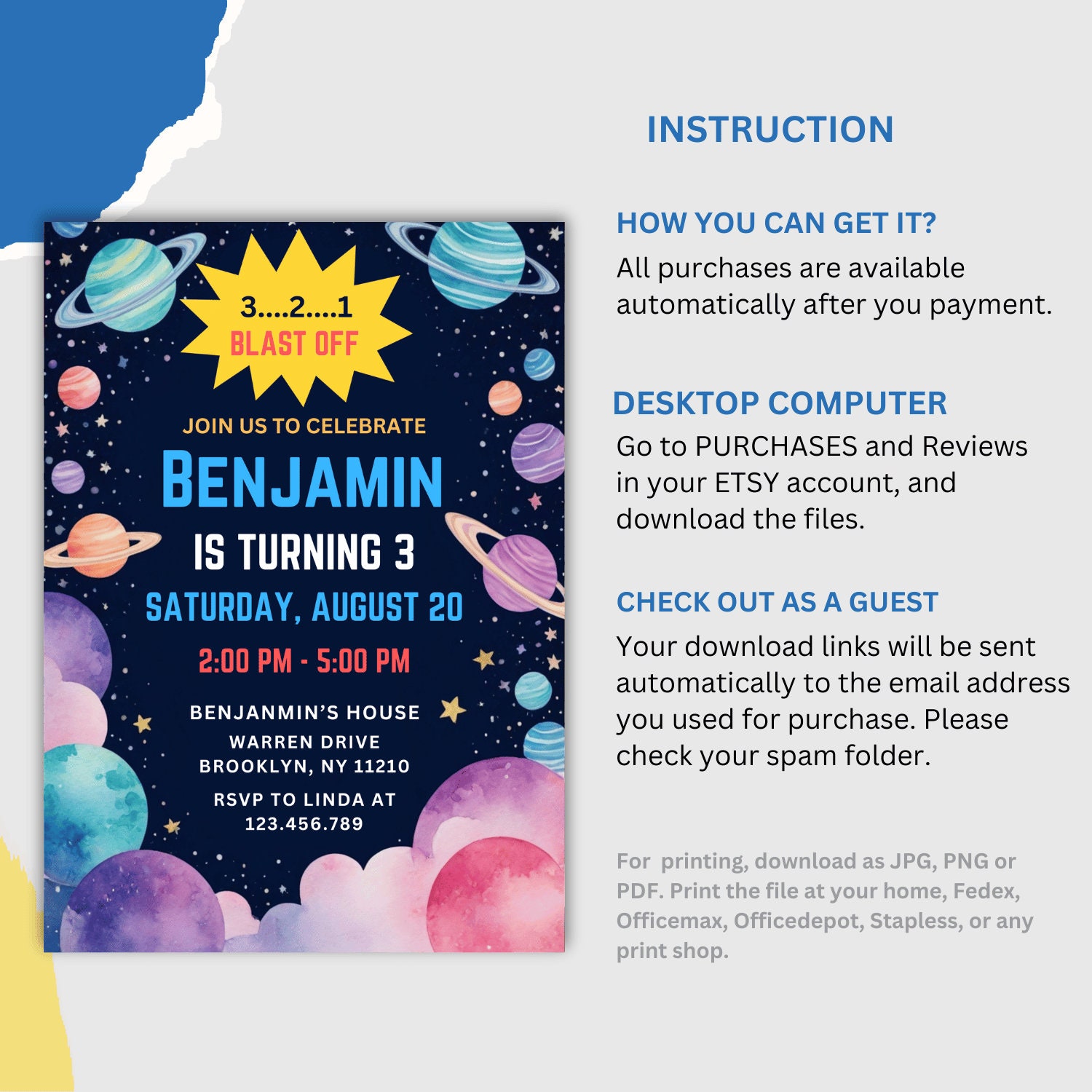 Editable Outer Space Birthday Invitation, Planets Party Invite ...