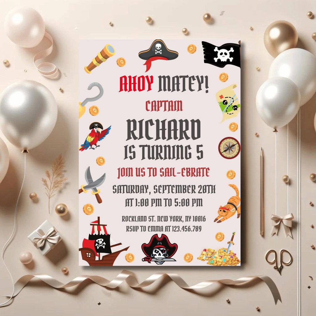 Editable Pirate Invitation Pirate Birthday Invitation Pirate Invite ...