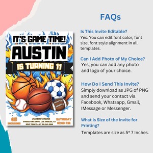 Sports Birthday Invitation, All-star Theme (editable, Instant Download ...