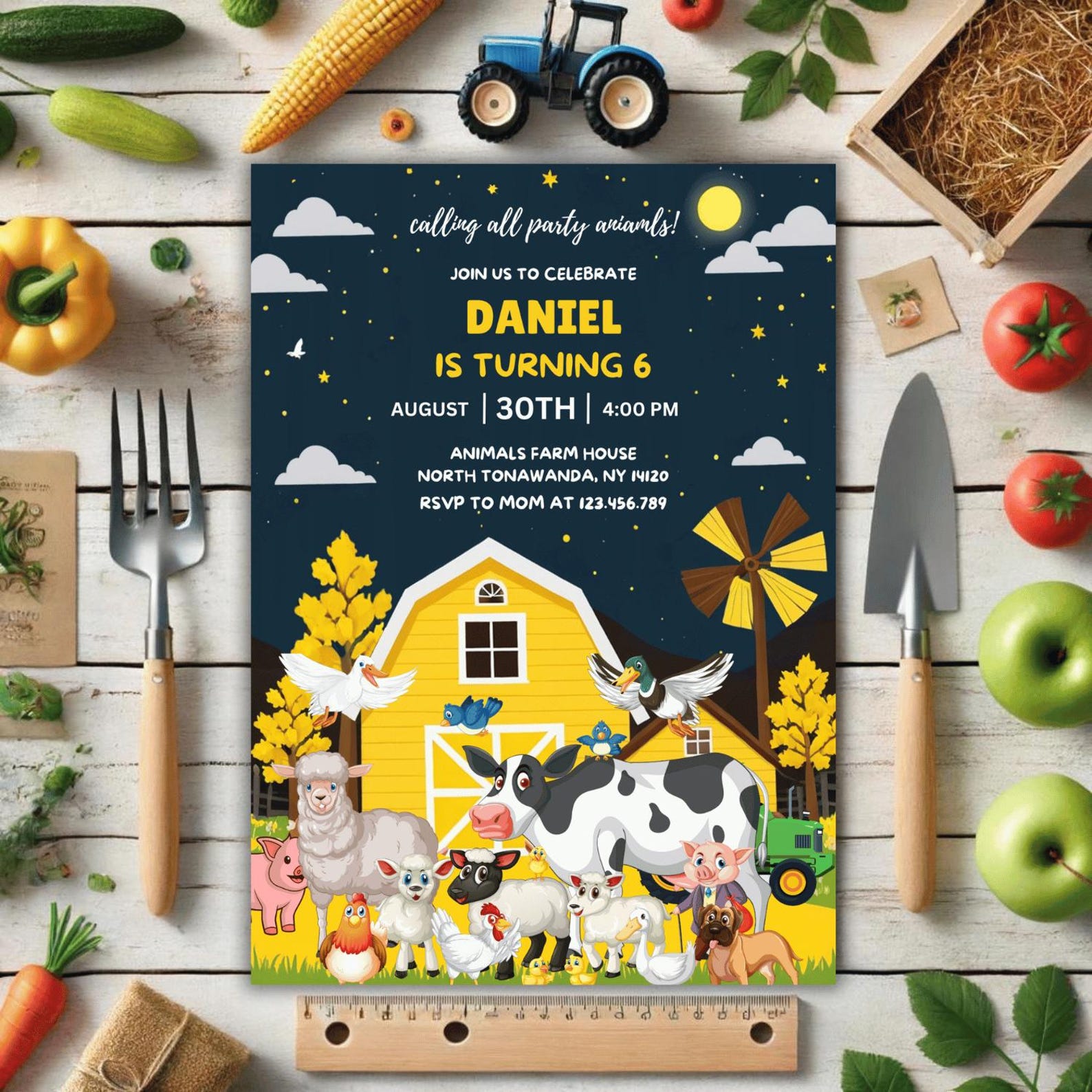 Editable Farm Birthday Invitation, Farm Animals Birthday Party Invite ...