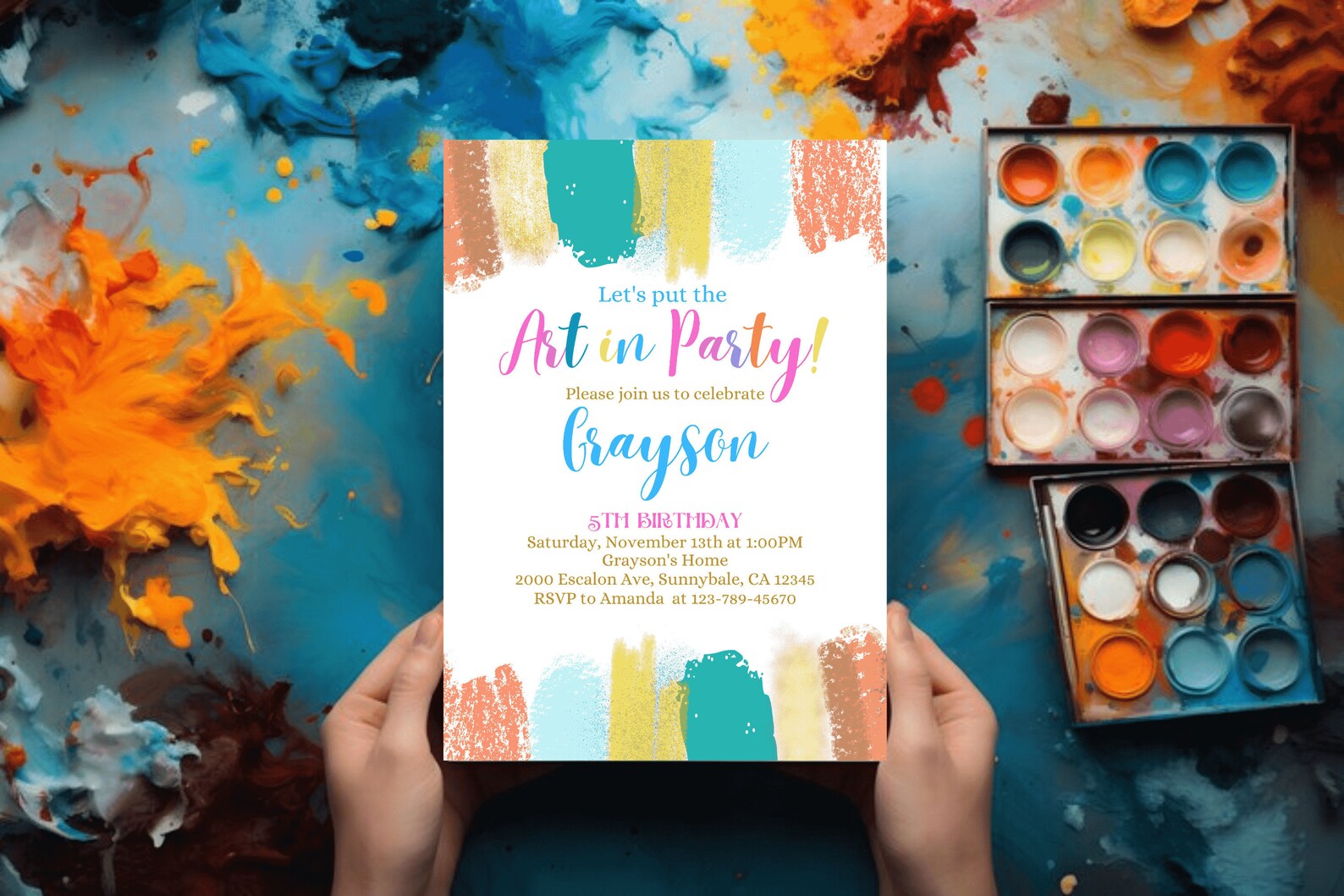 Editable Art Birthday Party Paint Party Invitation Template Pastel ...